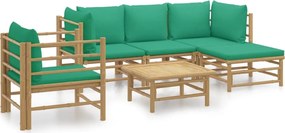 vidaXL 6dílná zahradní sedací souprava s poduškami bambus [3155147] Barva polštáře: Zelená