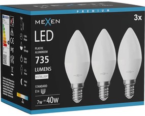 Mexen Nova 3x LED žárovka E14, C37, 7W, Neutrální - 4000K, 735 lm - L102-E14-0740-01x03
