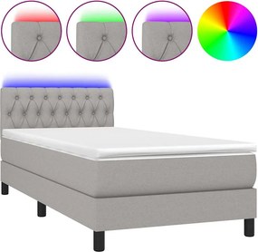 Box spring postel s matrací a LED světle šedá 90x200 cm textil 3133365