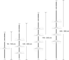 Nastavitelný koupelnový rohový regál, teleskopický sprchový regál, 95-300 cm