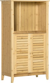 HOMCOM Bambusová koupelnová skříňka, otevřená police, přírodní, 50x25,5x92cm, ideální do koupelen a úložných prostor |