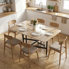 HOMCOM rozkládací jídelní stůl na kolečkách pro 4–6 osob, dub, 120 × 80 × 73 cm