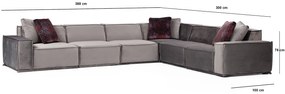 Designová rohová sedačka Valtina 388 cm šedá - pravá