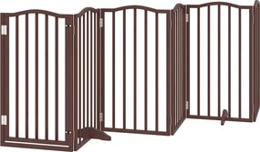 Zábrana pro psy s dvířky skládací 9 panelů hnědá 450 cm topol 3155606