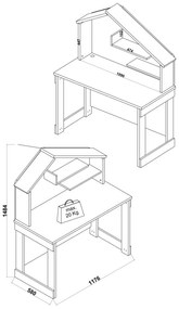 Psací stůl s nástavcem Boom - bříza/růžová