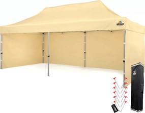 BRIMO Nůžkový párty stan 3x6 m hliníkový – Elegantní a rychle rozložitelný - s 3 stěnami - Béžová P. Alu