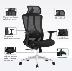 Kancelářská ergonomická židle Neoseat TIYA — černá, nosnost 150 kg