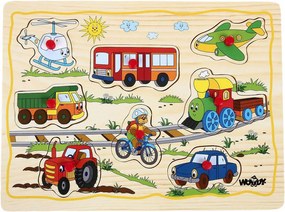 WOODY DŘEVO Baby puzzle vkládací na desce s úchyty 8 dílků různé druhy 90252