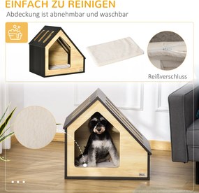 Pawhut Vnitřní Psí Jeskyně s Polštářem - Psí Dům s Šikmou Střechou - Kočičí Dům pro Malé Psy do 8 kg - 60 x 40 x 59,2 cm, Hnědá