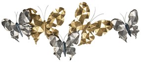 Nástěnná kovová dekorace zlato-stříbrní motýli - 124*6*51 cm