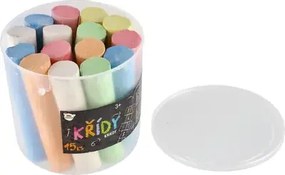 TEDDIES Barevné chodníkové křídy v kyblíku / 15 ks / kulaté / kyblík s