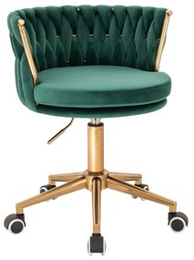 LuxuryForm DESIGN Otočná židle LYON VELUR na zlaté podstavě s kolečky - zelená