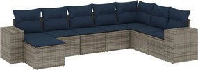 8dílná zahradní sedací souprava s polštáři šedá polyratan 3222960