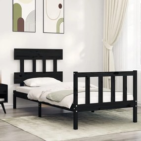 Rám postele s čelem černý 100 x 200 cm masivní dřevo,  3193330 HangarStore.cz