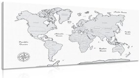 Obraz nádherná černobílá mapa světa - 120x60 cm