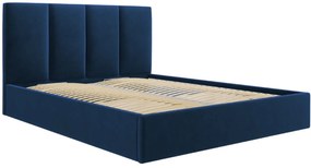 OnaDnes -20% Královsky modrá sametová dvoulůžková postel MICADONI Pyla 160 x 200 cm s úložným prostorem