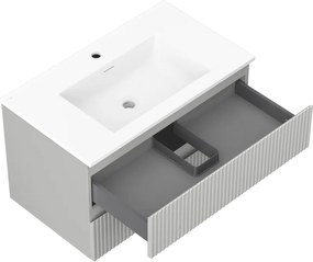Mexen Rivel, koupelnová skříňka 80 cm s umyvadlem Otis, 2 zásuvky, drážkovaná, šedá matná/bílá, 91A20-08047-2-BFF62-W18M01