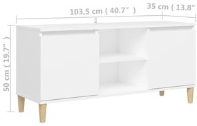 vidaXL Marketos TV skříňka s nohami z masivního dřeva bílá 103,5 x 35 x 50 cm