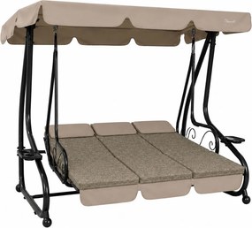 GardenLine Luxusní zahradní houpačka s lůžkem a držáky na nápoje pro 3 osoby 200 × 120 × 164 cm SORENTINO Mesh Taupe béžová