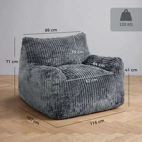HOMCOM Podlahové křeslo pro dospělé, velká Cloud podlahová lounge bez rámu, s opěrkou zad a područkami, bez montáže, šedá
