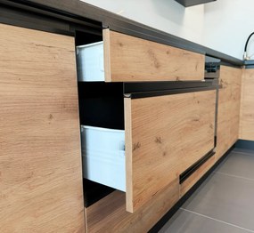 Rohová univerzální kuchyňská linka 300x180, dub artisan/černá, BRECK