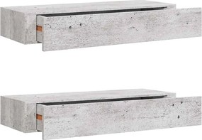 Nástěnné police se zásuvkou 2 ks betonově šedé 60x23,5x10cm MDF 330266