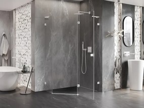 Mexen Lunar, L pravý výklopný pětiúhelníkový sprchový kout 100 x 80 cm, 8mm čiré sklo, bílý profil, 831L-100P-080L-20-00-P