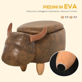 HOMCOM Úložný Otoman ve Tvaru Bison, Moderní Stolička do Obývacího Pokoje, Polstrované Sedátko, Dřevěný Rám, 62x35x36cm, Hnědá