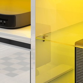 HOMCOM TV skříň 120 cm, TV stojan pro televize až do 55 palců s LED osvětlením a dálkovým ovládáním, bílé skleněné police