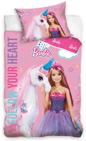 TipTrade Povlečení do postýlky 100x135 + 40x60 cm - Barbie a duhový jednorožec
