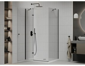 Mexen Roma Duo, sprchový kout 70 (dveře) x 80 (dveře) cm, 6mm čiré sklo, černý profil + SLIM sprchová vanička 5cm bílá + černý sifon, 854-070-080-70-00-4010B