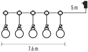 LED venkovní řetěz – 20x párty žárovky, 7,6m teplá bílá  - EMOS - LED venkovní svítidla > LED světelné řetězy