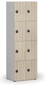 Dřevěná šatní skříňka S4 s úložnými boxy, 8 boxů, demont, RFID zámek, šedá/dub přírodní