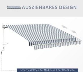 Markýza se sklopným ramenem markýza ochrana proti slunci ruční klika balkon hliník šedá bílá 2,95 x 2,45 m