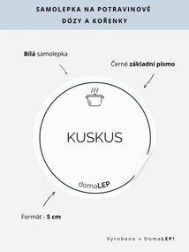 KUSKUS – bílá samolepka na dózu, základní písmo, 5 cm | DomaLEP