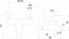 Mereo Mereo, Vanová nástěnná baterie, Sonáta, bez příslušenství, chrom, MER-CB90104N