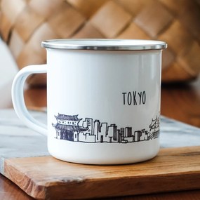 Domovi Bílý smaltovaný plecháček památkami Tokya a nápisem Tokyo 360ml