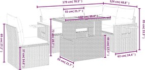 6dílná zahradní sedací souprava s poduškami černá polyratan 3273519