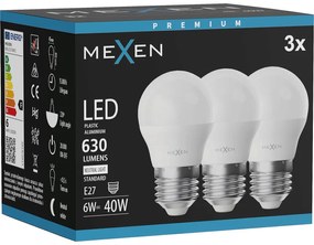 Mexen Nova 3x LED žárovka E27, G45, 6W, Neutrální - 4000K, 630 lm - L101-E27-0640-01x03