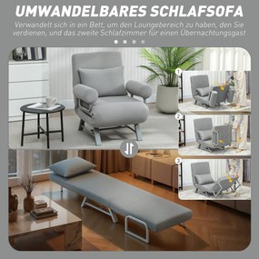 HOMCOM Rozkládací křeslo, čalouněné křeslo, přeměnitelné na postel pro hosty, ergonomické, světle šedé