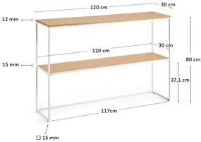 Bílý/v přírodní barvě konzolový stolek v dekoru dubu 30x120 cm Yoana – Kave Home