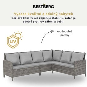 4dílná zahradní ratanová rohová souprava BestBerg BBRF-1092B / černá/šedá