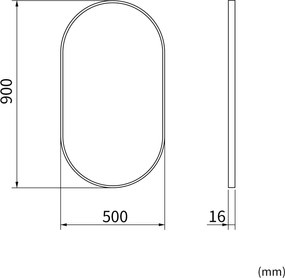 Erga Oval, oválné zrcadlo 50x90cm, černý rám, ERG-V01-OVAL-5090-BK