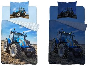 DETEXPOL Svítící povlečení Traktor blue  Bavlna, 140/200, 70/80 cm