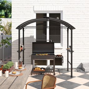 Outsunny BBQ Pavilon 233 x 110 x 235 cm Větruvzdorný Zahradní Pavilon s Dvojitou Střechou, Policemi, Zahradní Pavilon s UV Ochrannou, BBQ Pavilon z O…