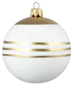 Skleněná vánoční ozdoba Koule bílá s proužky - GLASSOR - 6 cm, bílá, zlatá