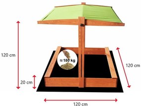 Sun Active Dřevěné pískoviště se stříškou Slim, zelené - 120 cm