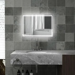 HOMCOM LED koupelnové zrcadlo 80x60cm, nástěnné, bez mlhy, s dotykovým spínačem, IP44 pro moderní koupelny