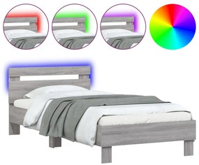 Rám postele s čelem a LED osvětlením šedý sonoma 90 x 200 cm