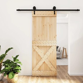 Posuvné dveře s kováním 80 x 210 cm masivní borové dřevo,  3203243